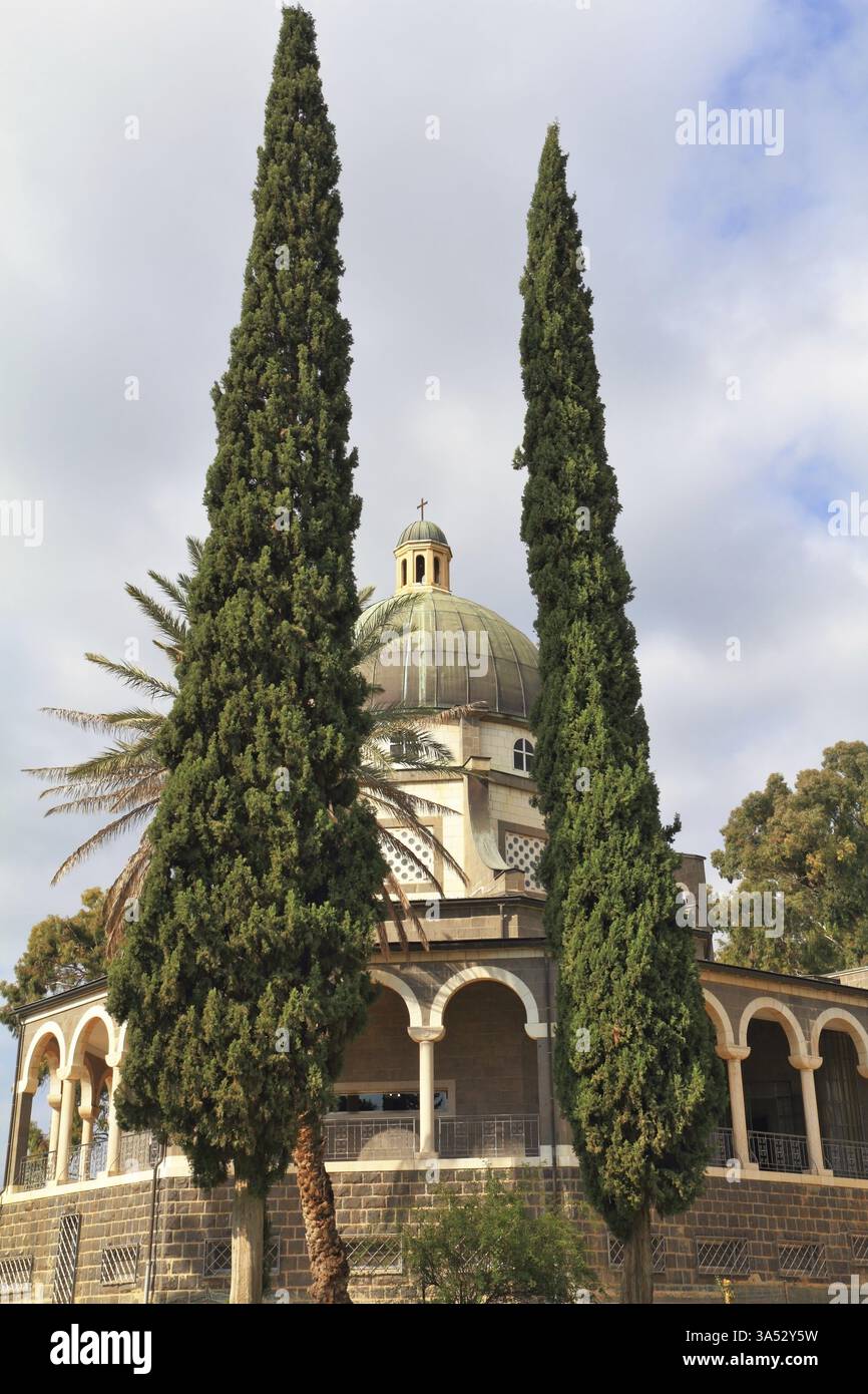 Basilica on Mount of Beatitudes. Israel, lake Tiberias. The majestic ...