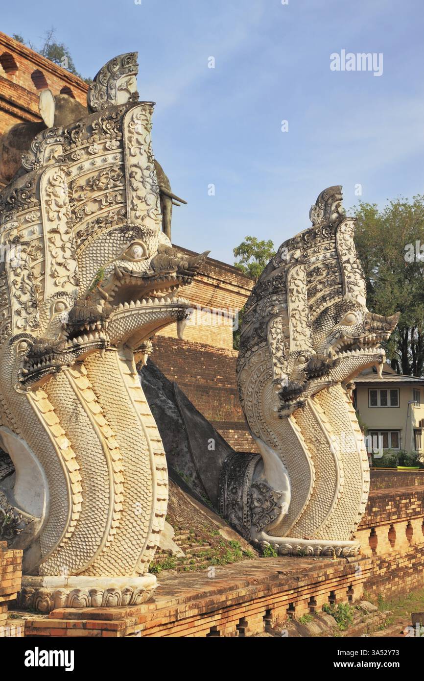 Step pyramid with the gold Buddha ritual dragons protect Stock Photo ...