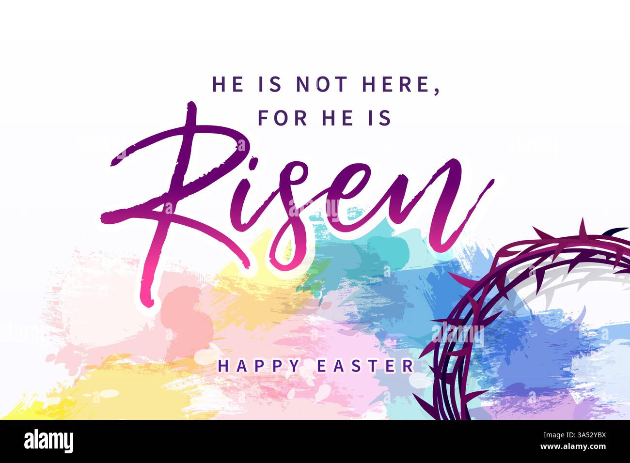 He is not here, for He is risen - Happy Easter watercolor holiday card. Creative calligraphy ...