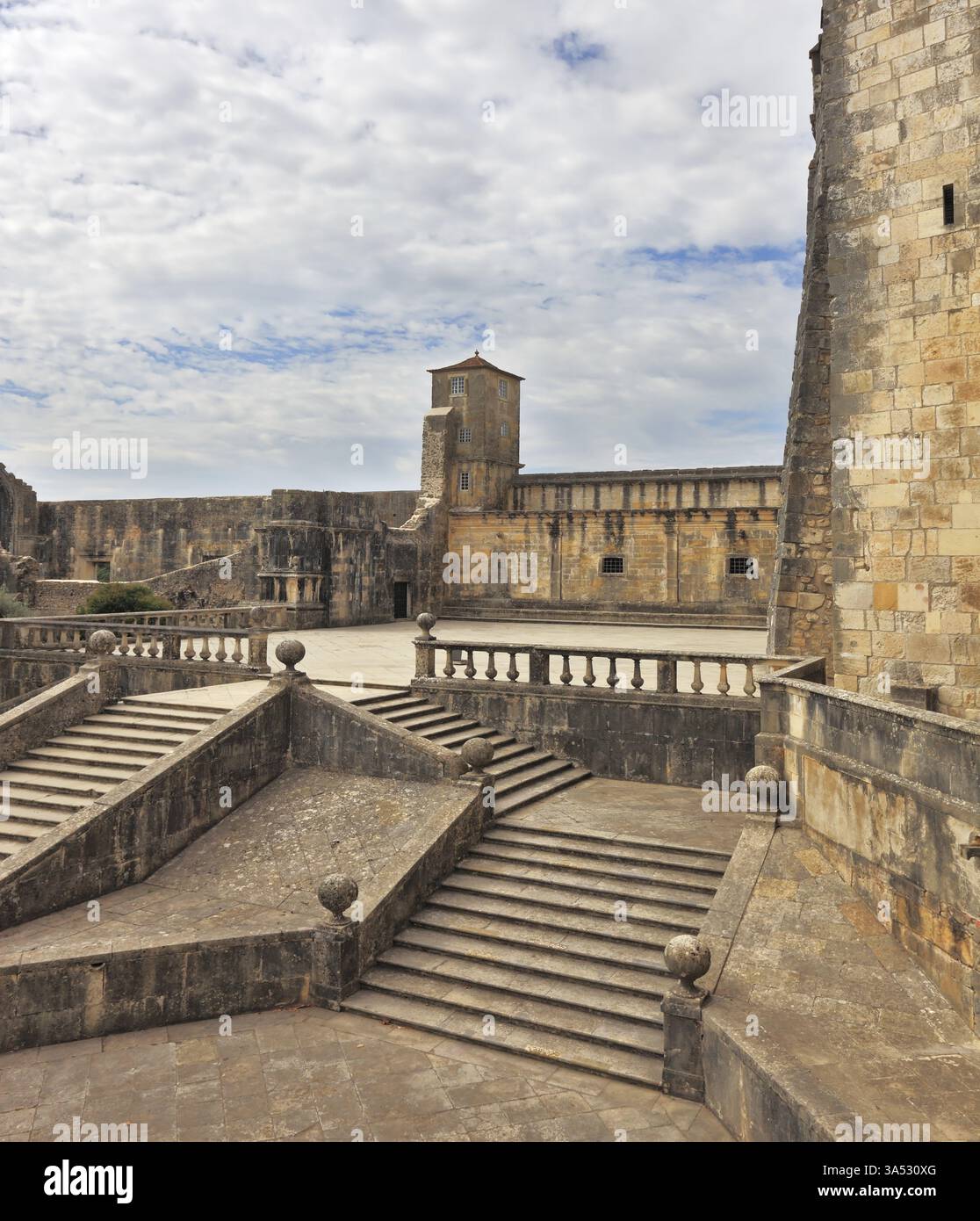 The imposing medieval castle - the monastery of the Templars. Steps of ...