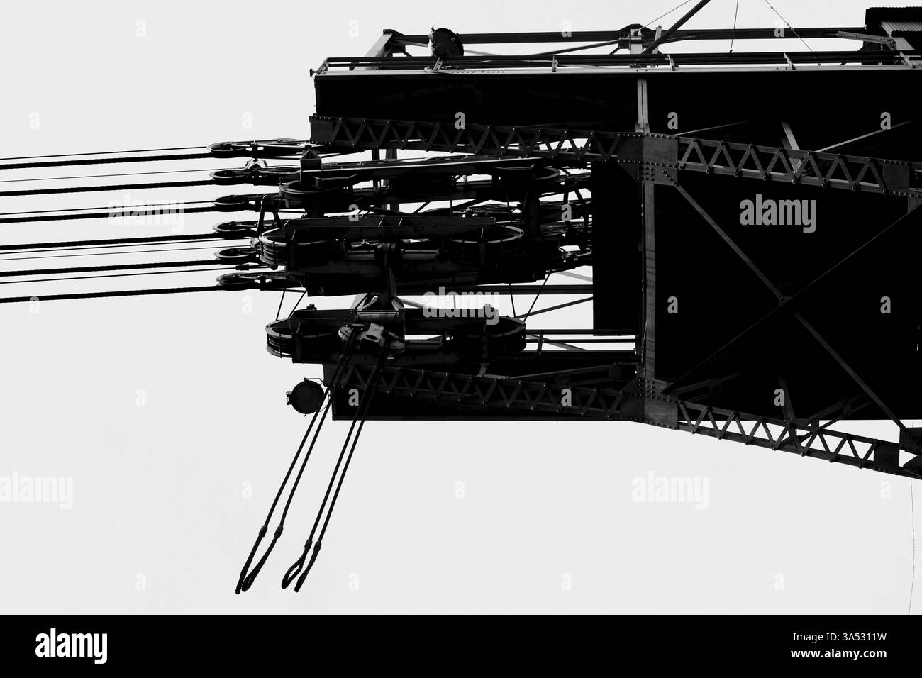 A high-voltage tower consisting of a steel frame with cable winch ...