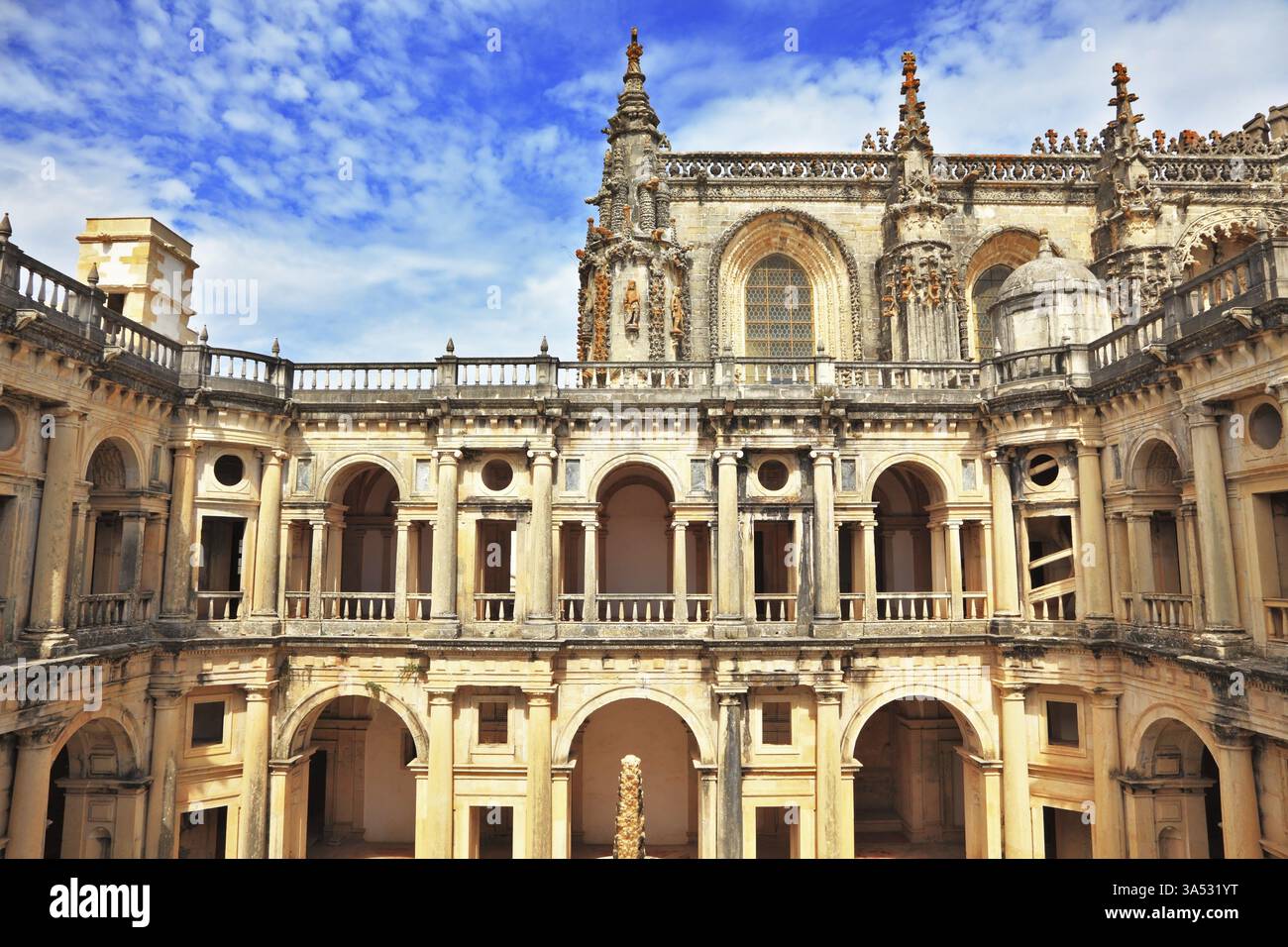 Courtyard, patio, surrounded by a gallery. The imposing medieval castle ...