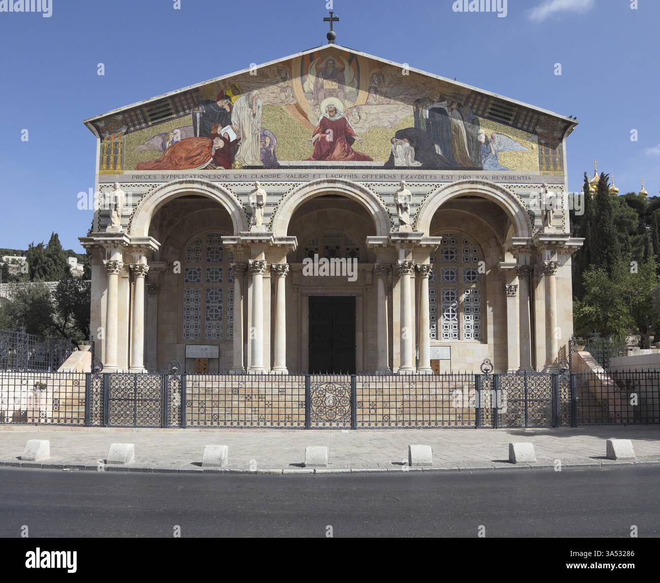 Church of All Nations in Jerusalem. The magnificent colonnade and the ...