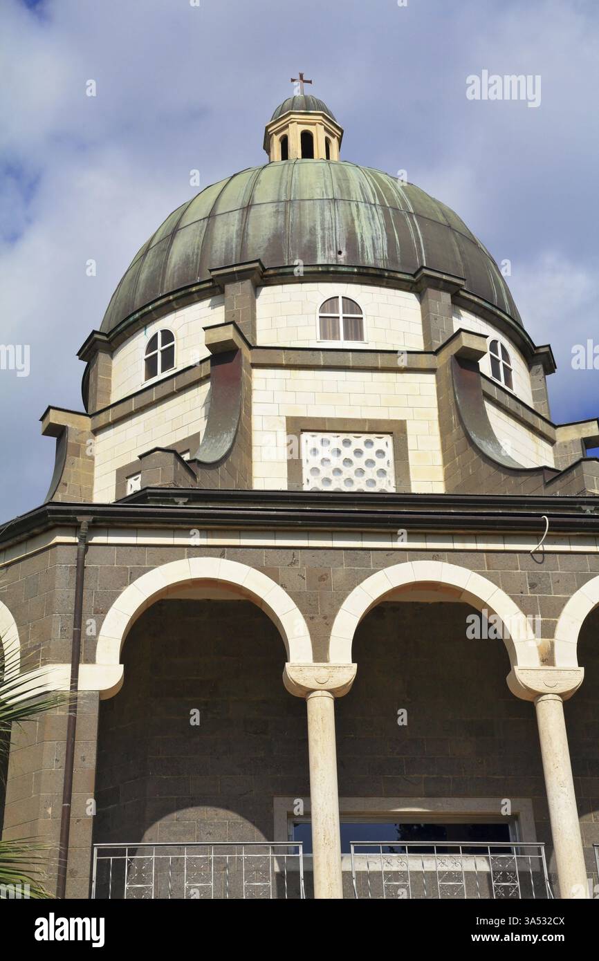Basilica and colonnade at mount Beatitudes, Lake Tiberias, Israel, Asia ...