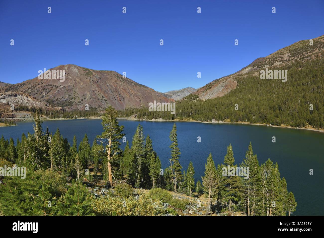 Stony coast of mountain lake Elleri in park Yosemite, the USA Stock ...