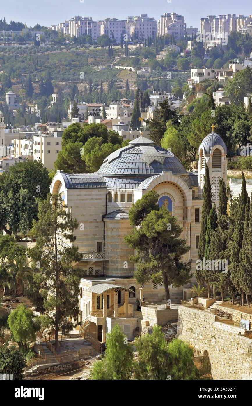 The Church in Jerusalem. The morning sun illuminates the dome ...