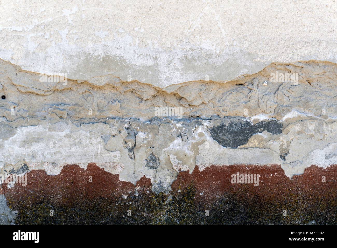 A surface showcases a blend of peeling paint and various textures with ...