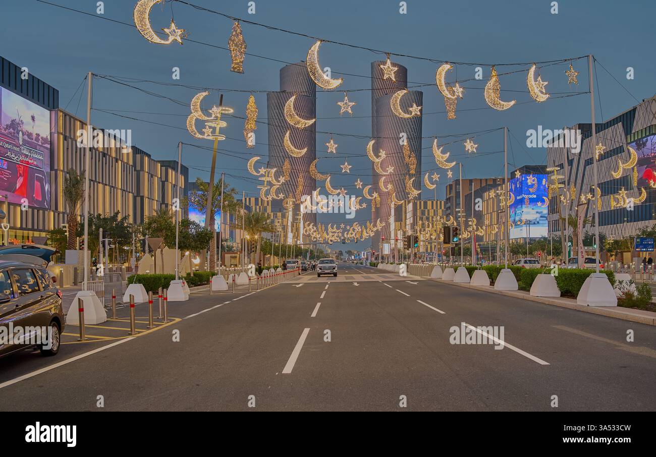 Lusail boulevard in Lusail city, Qatar during Ramadan with illuminated ...