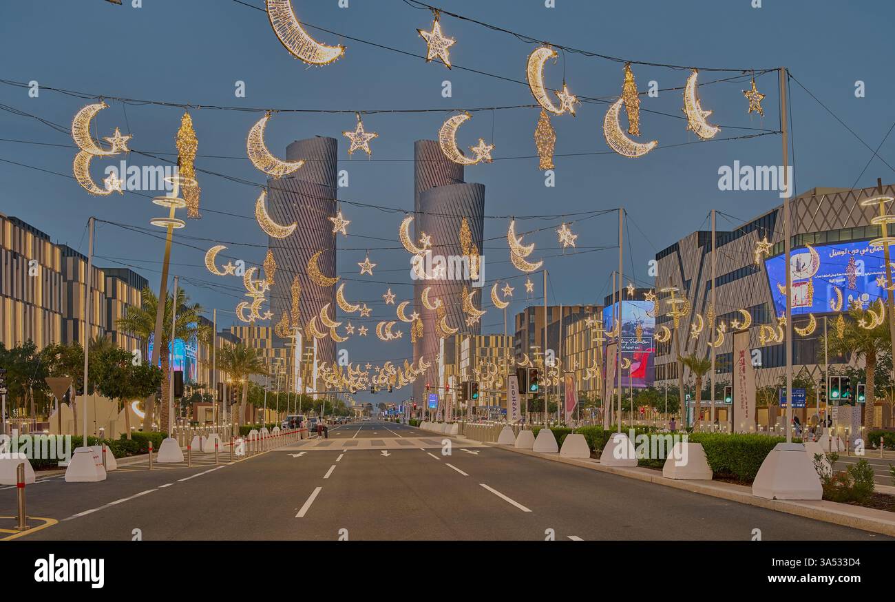 Lusail boulevard in Lusail city, Qatar during Ramadan with illuminated ...