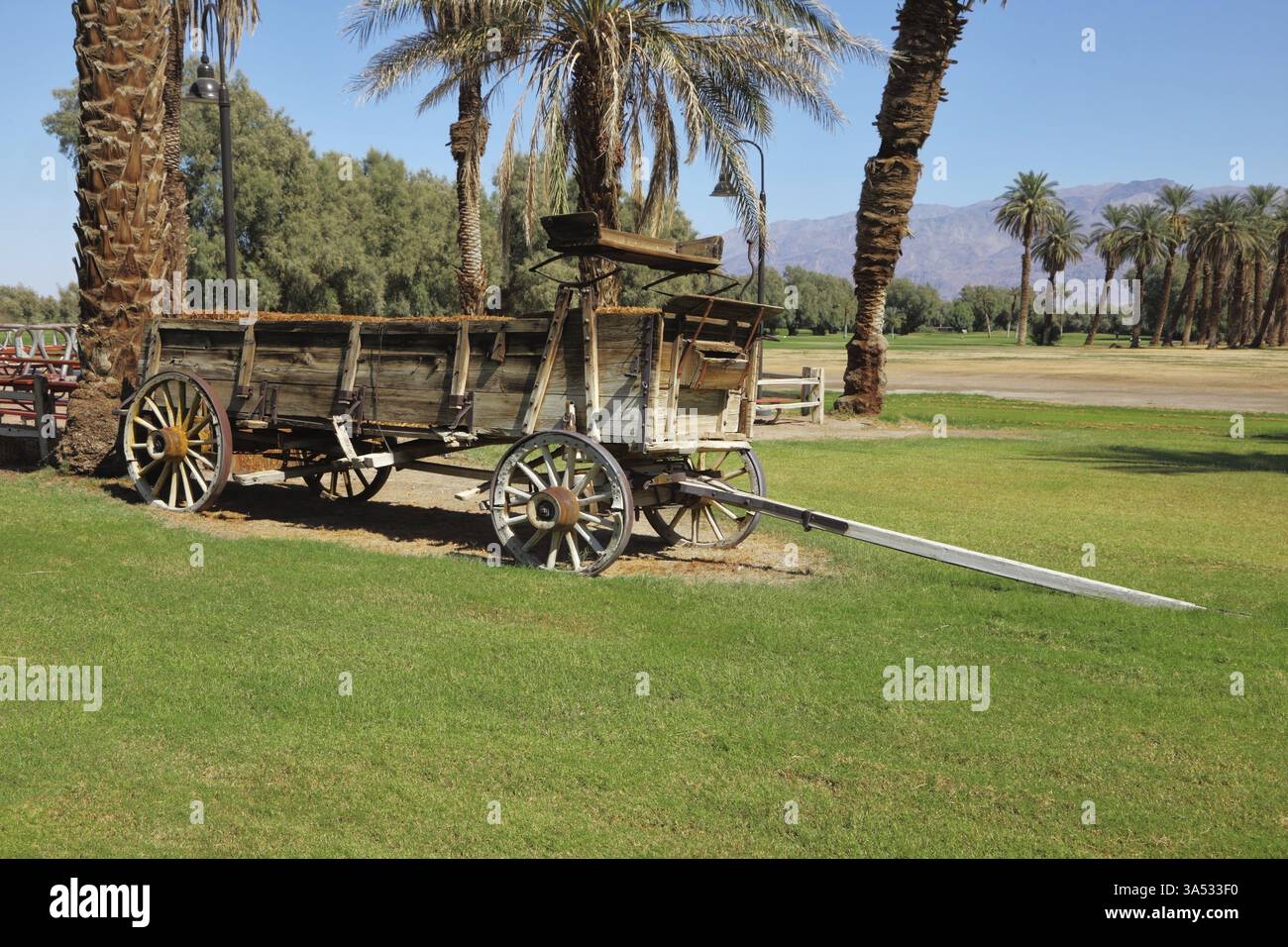 Museum open-air. Ancient vehicles of the first settlers in an oasis in ...