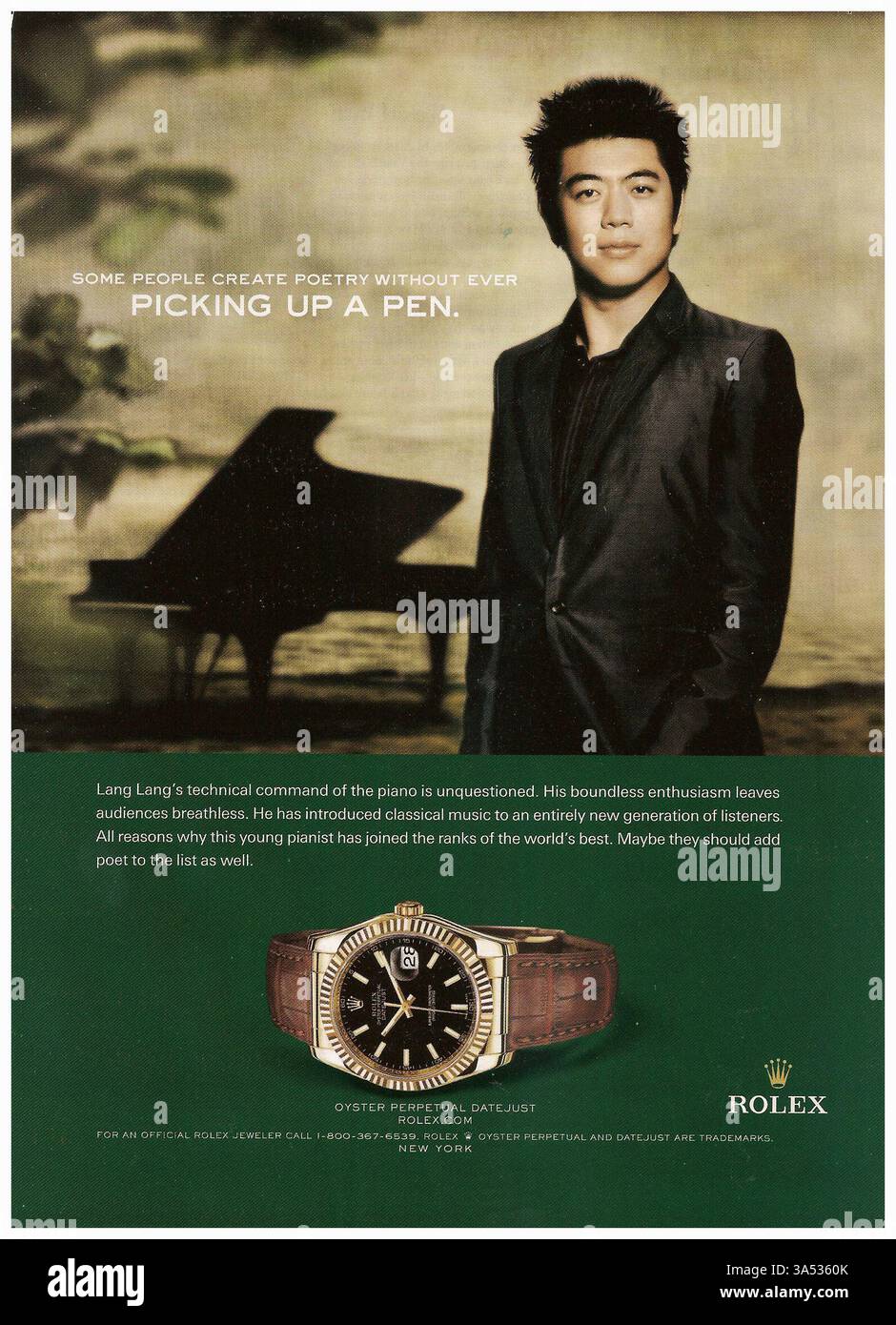 2007 Rolex Oyster Perpetual Datejust Watch ad featuring pianist Lang ...