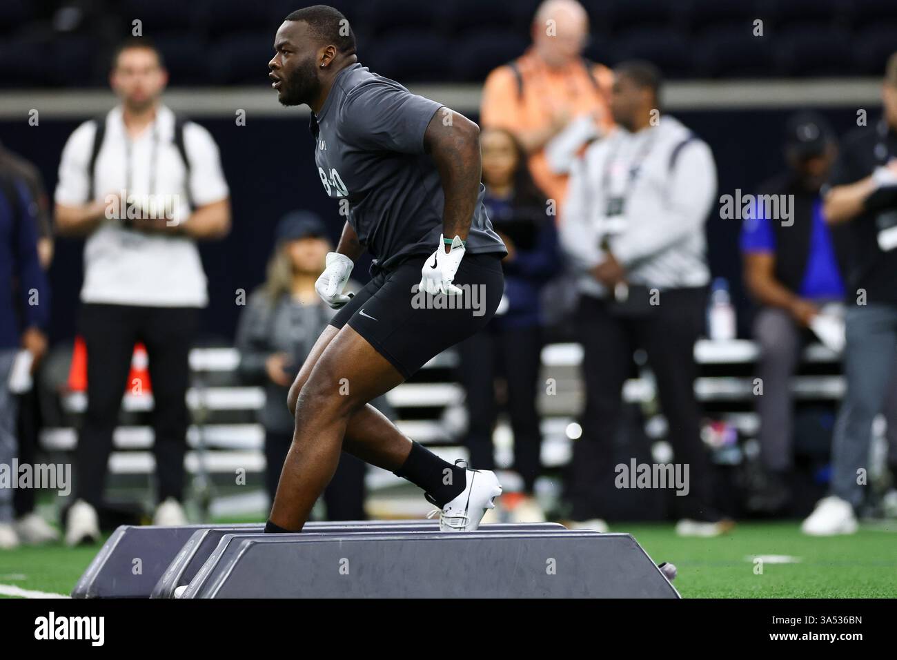 UCF linebacker Jesiah Pierre runs in a drill during the Big 12 pro day ...