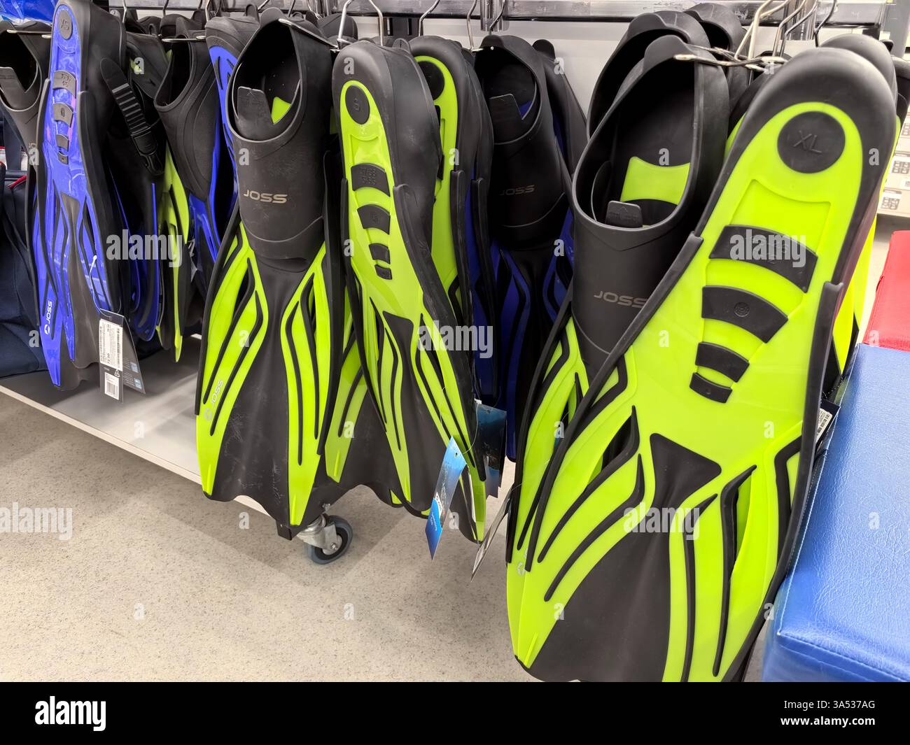 Bobruisk, Belarus - March 8, 2025: Colorful flippers in shades of black ...