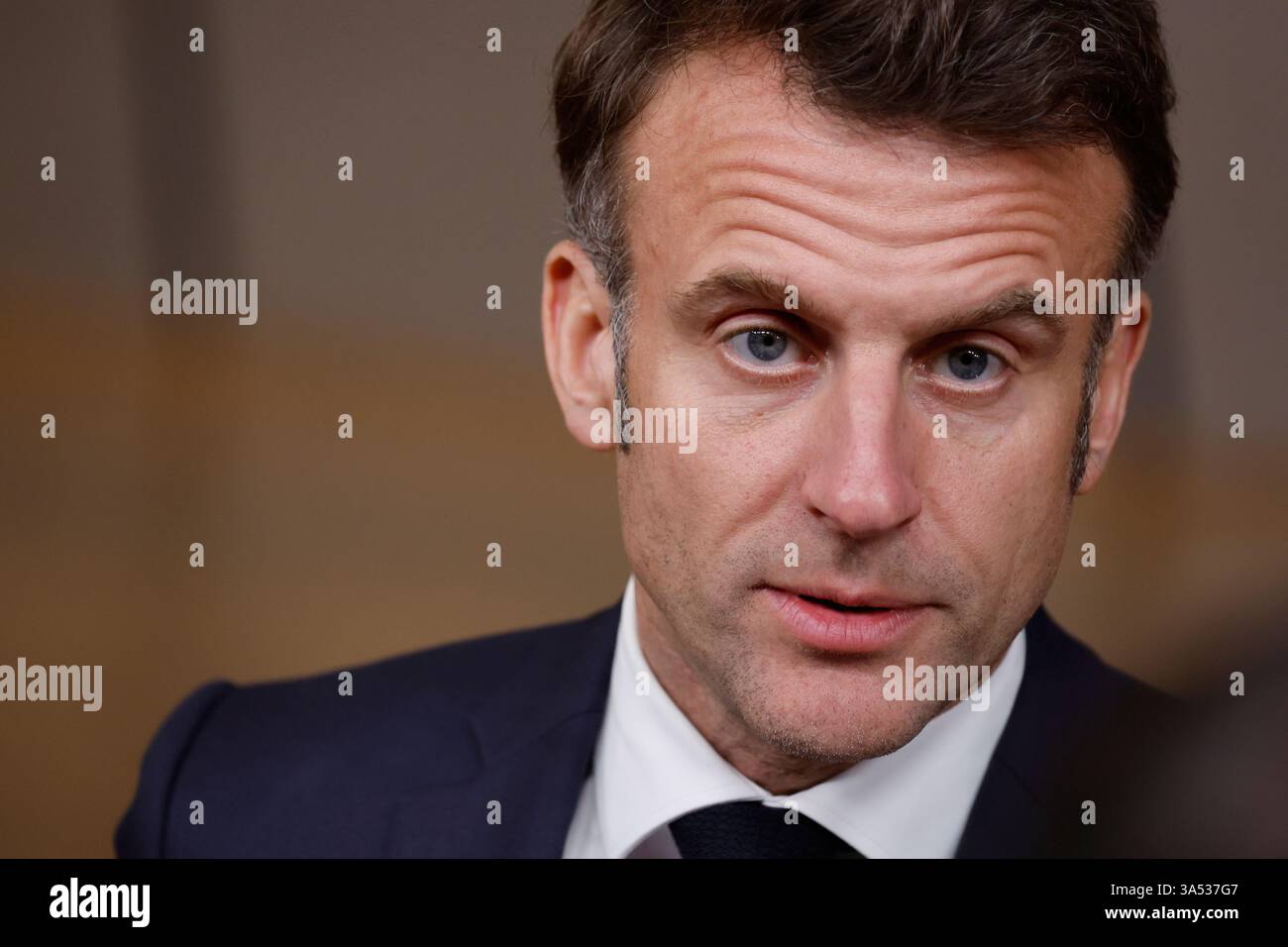 French President Emmanuel Macron speaks during a media conference at ...