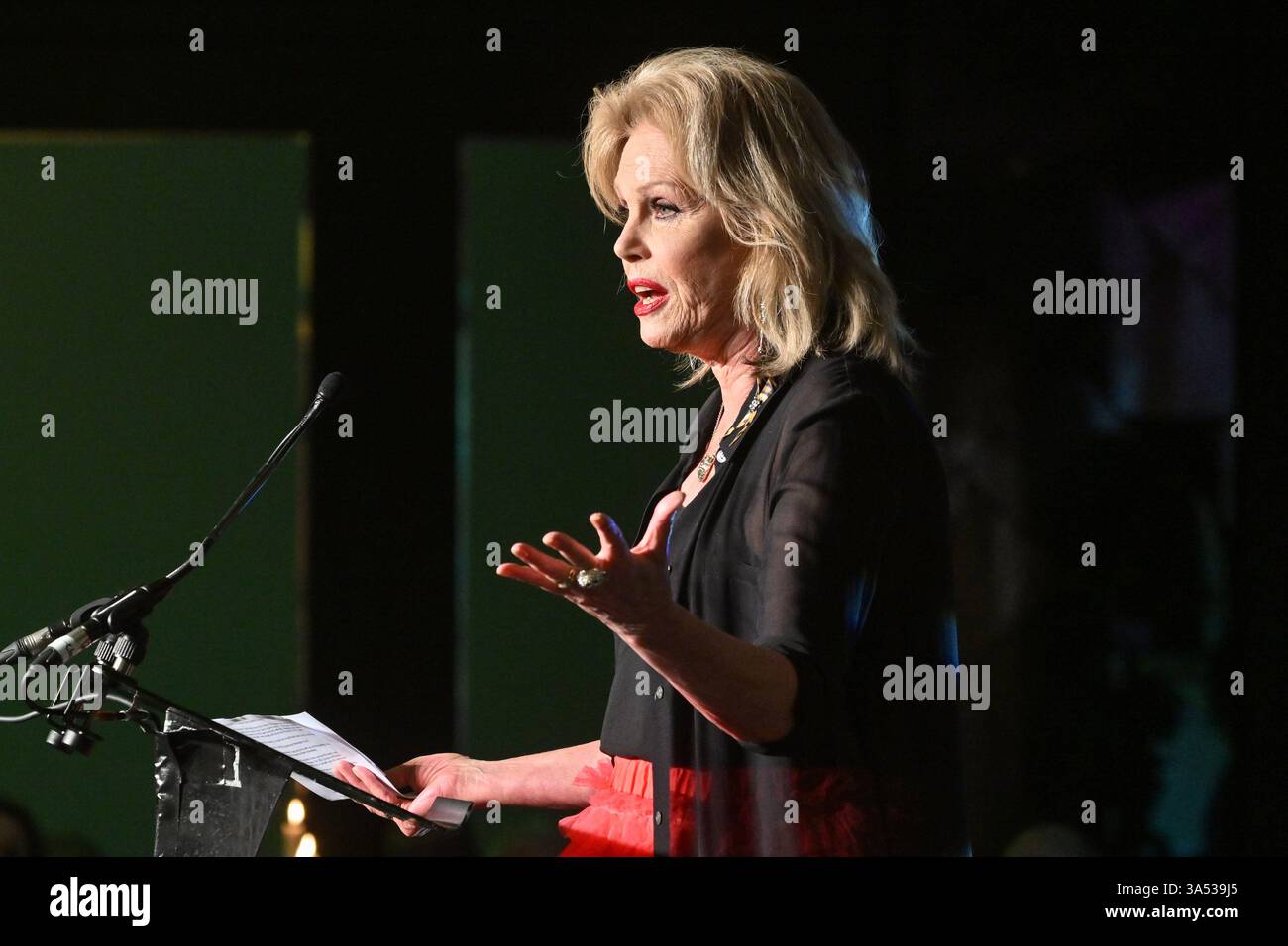 EDITORIAL USE ONLY Dame Joanna Lumley speaking at Born Free's ...