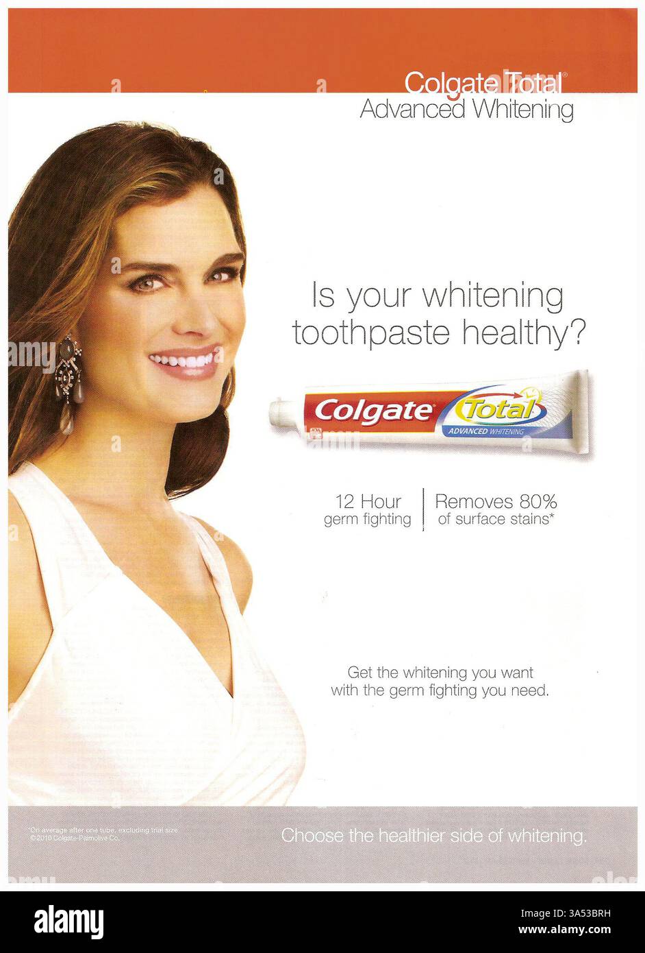 2008 Colgate Total Advanced Whitening Toothpaste Print Ad featuring actress Brooke Shields Stock ...