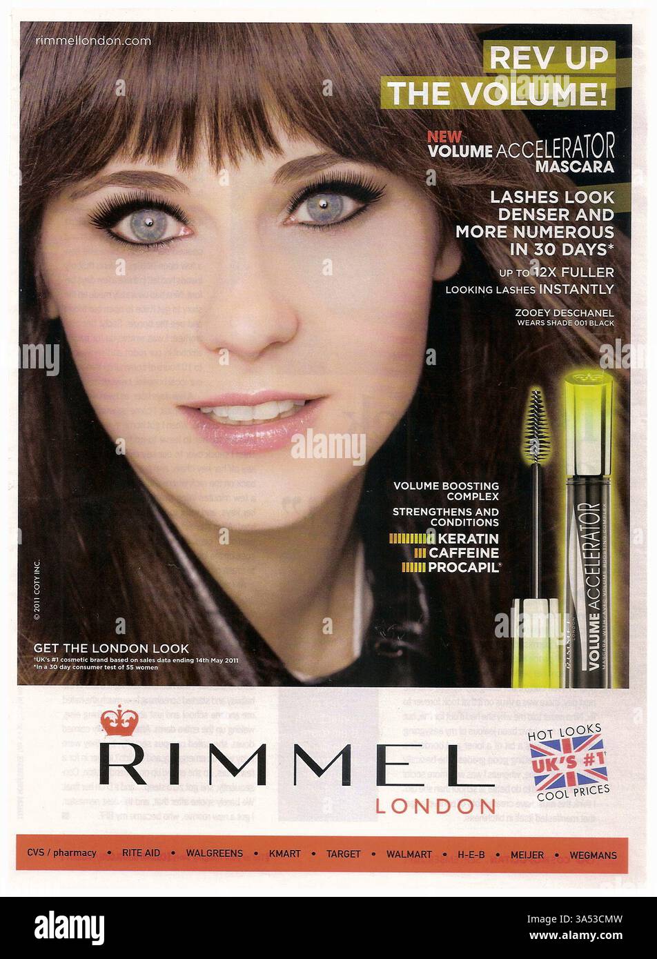2011 Rimmel Lash Accelerator Mascara ad featuring actress Zooey ...