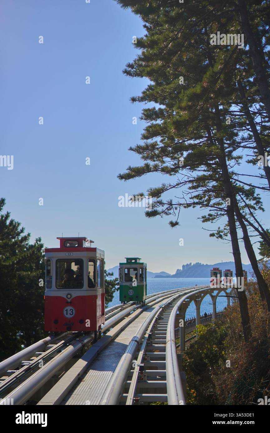 Scenic beach train ride in Busan, South Korea Stock Photo - Alamy