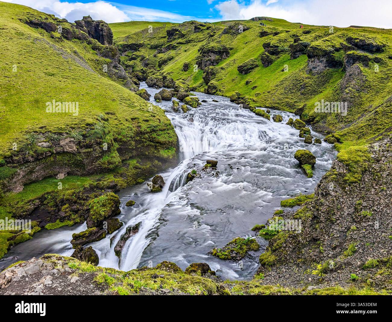 Famous Skogafoss waterfall and the hike of 20 waterfalls, Iceland Stock ...