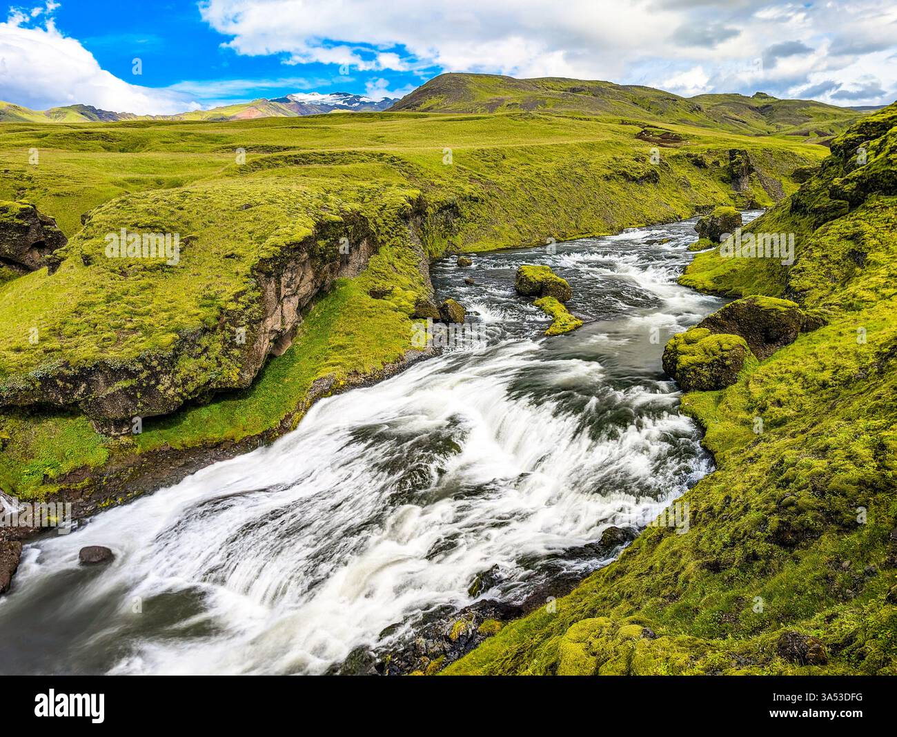 Famous Skogafoss waterfall and the hike of 20 waterfalls, Iceland Stock ...