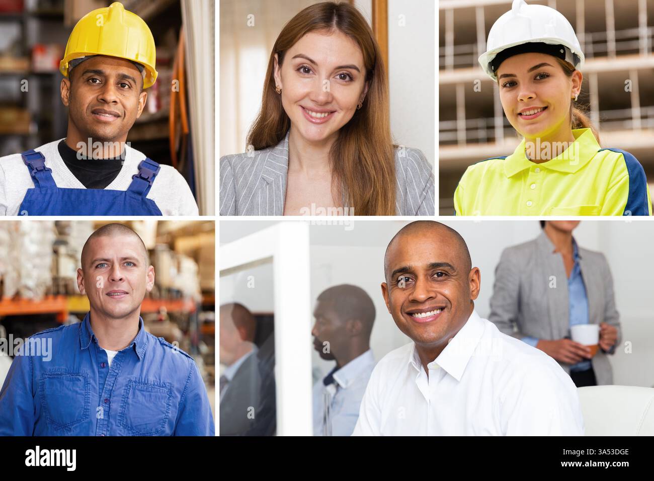 Collage of portraits of business people in various business situations ...