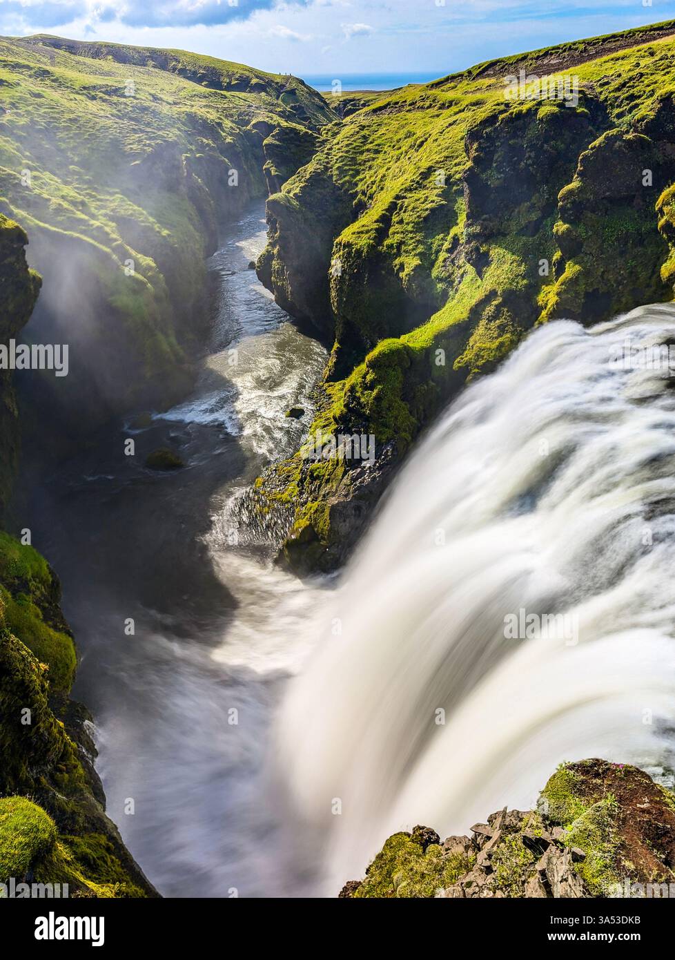 Famous Skogafoss waterfall and the hike of 20 waterfalls, Iceland Stock ...