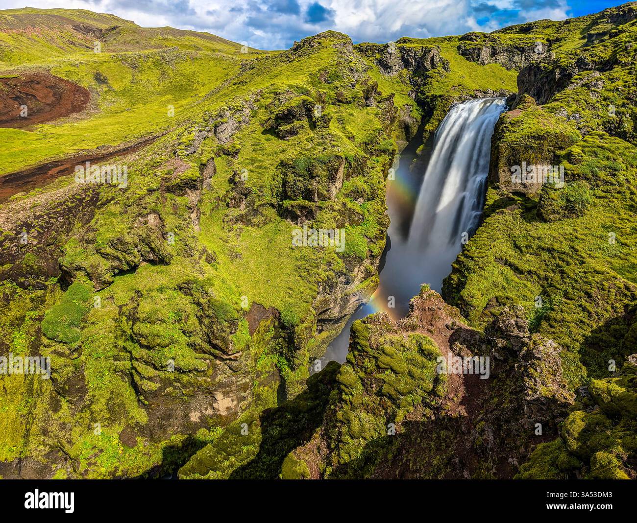 Famous Skogafoss waterfall and the hike of 20 waterfalls, Iceland Stock ...