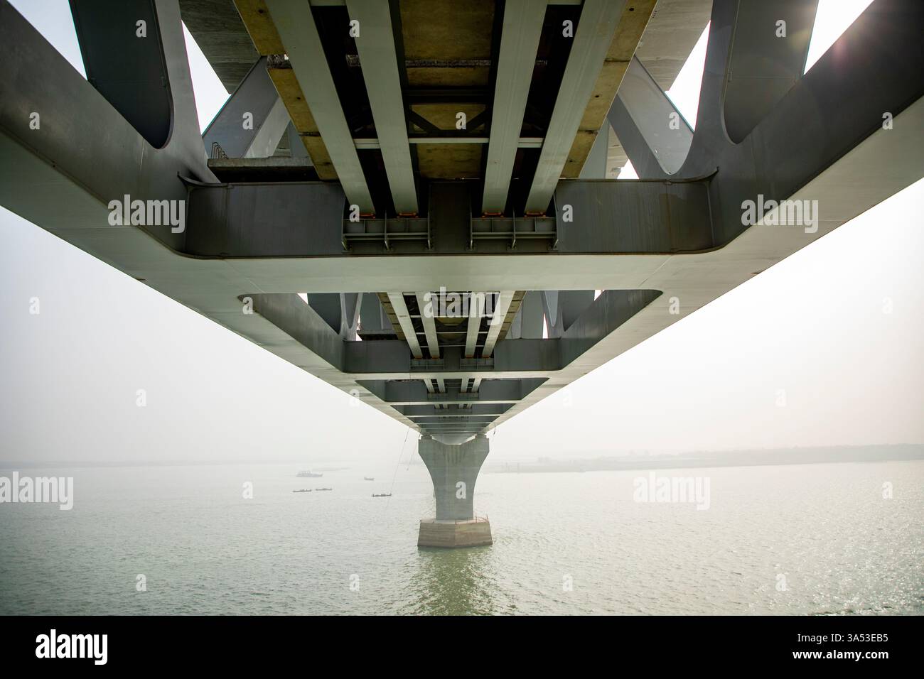The under-construction Padma Multipurpose Bridge spanning the Padma ...