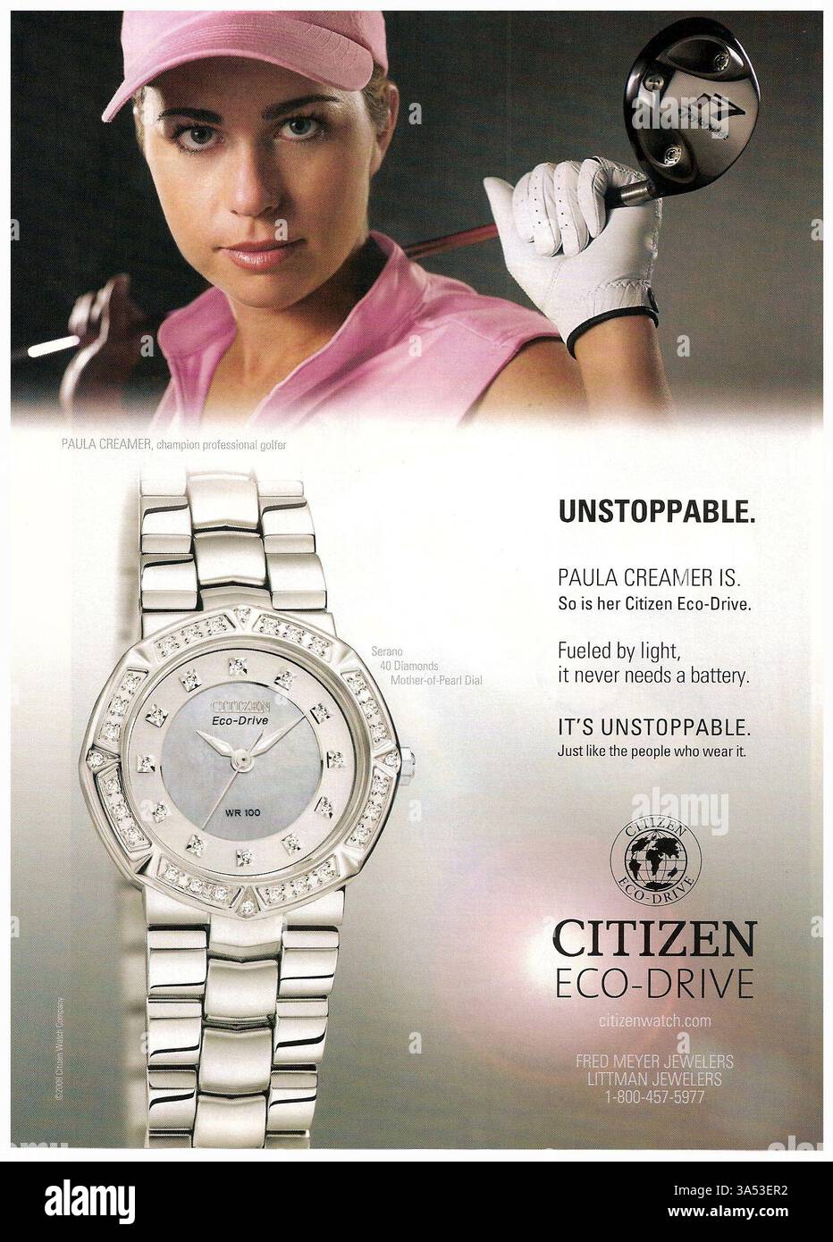 2009 Golfer Paula Creamer for Citizen Eco-Drive Serano watch print ad ...