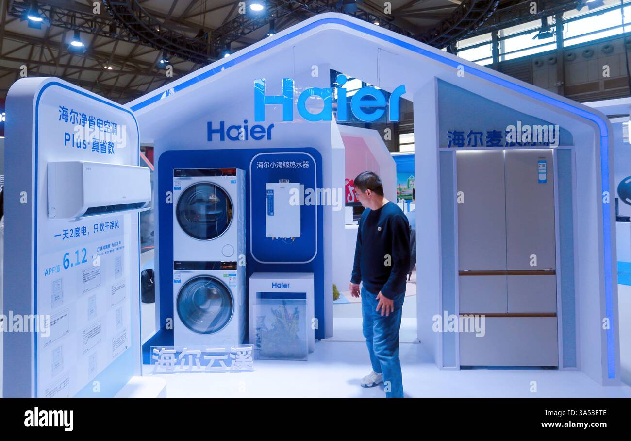 SHANGHAI, CHINA - MARCH 20, 2025 - A visitor visits the Haier Smart White Goods (washing ...