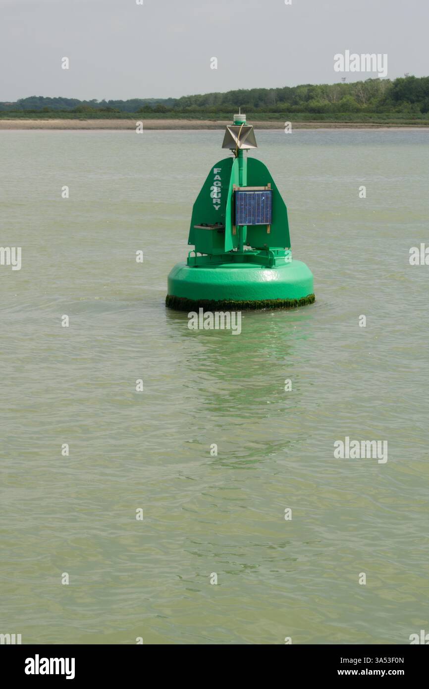 Green navigation channel marker buoy in River Orwell opposite ...