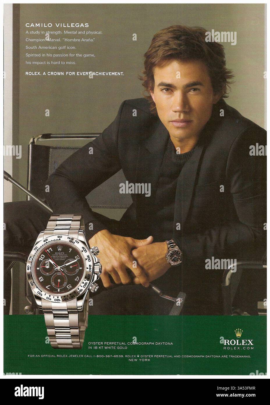 2010 Golfer Camilo Villegas for Rolex Oyster Perpetual Cosmograph Daytona in 18 kt Gold print ad ...