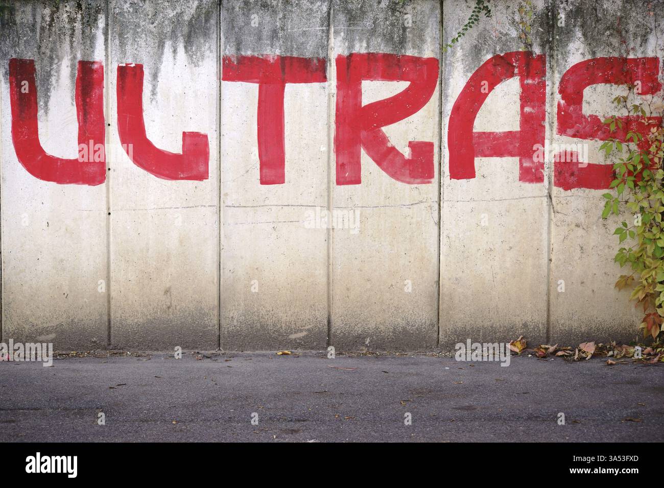 The word and graffiti Ultras for football fan on a concrete wall Stock ...