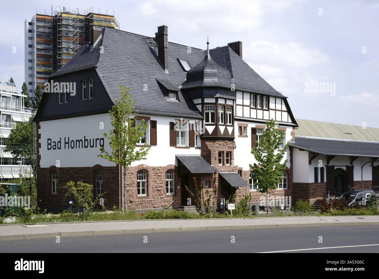 The half-timbered building of the Bad Homburg goods station, a ...