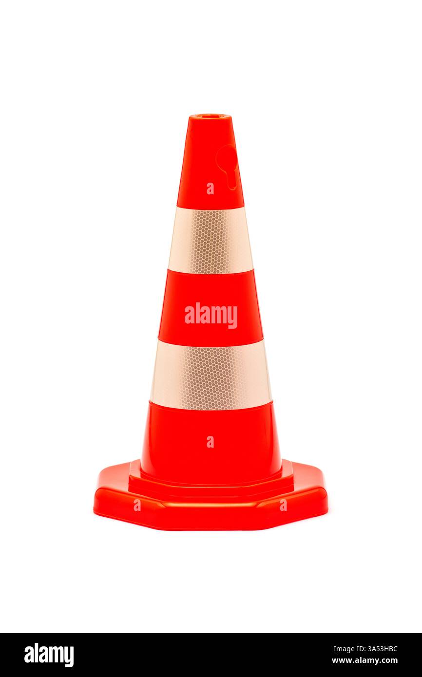 Bright Orange Traffic Cone Standing Upright on a White Background ...