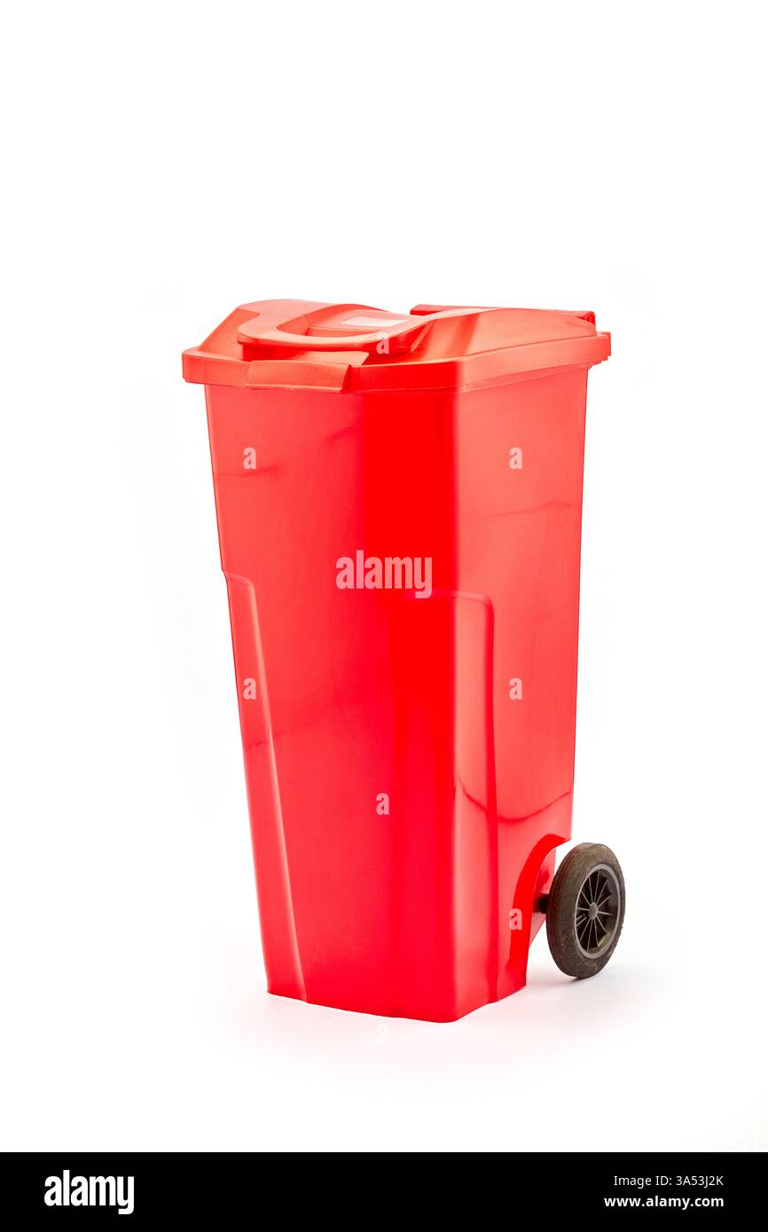 Bright Red Trash Bin with Wheeler for Easy Mobility and Waste ...