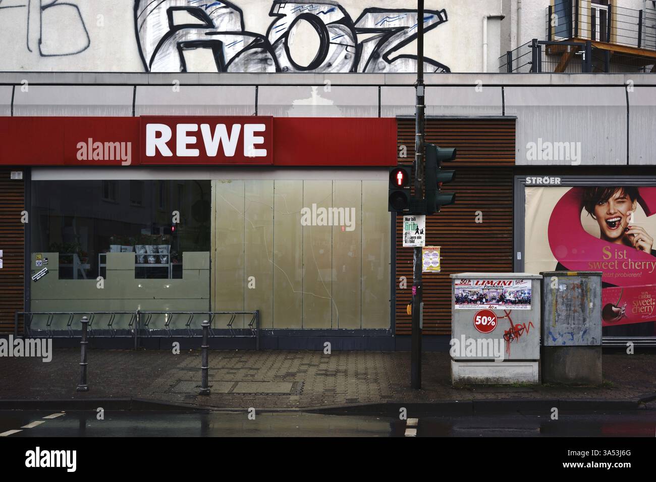 Frankfurt, Germany - February 11, 2018: The REWE grocery store with a ...