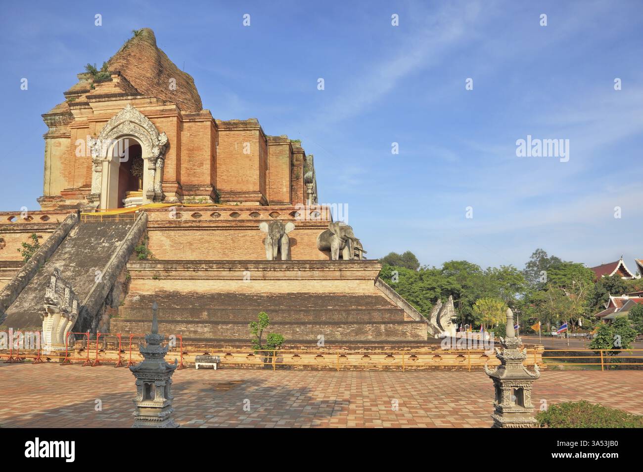 Step pyramid with the gold Buddha ritual dragons protect Stock Photo ...