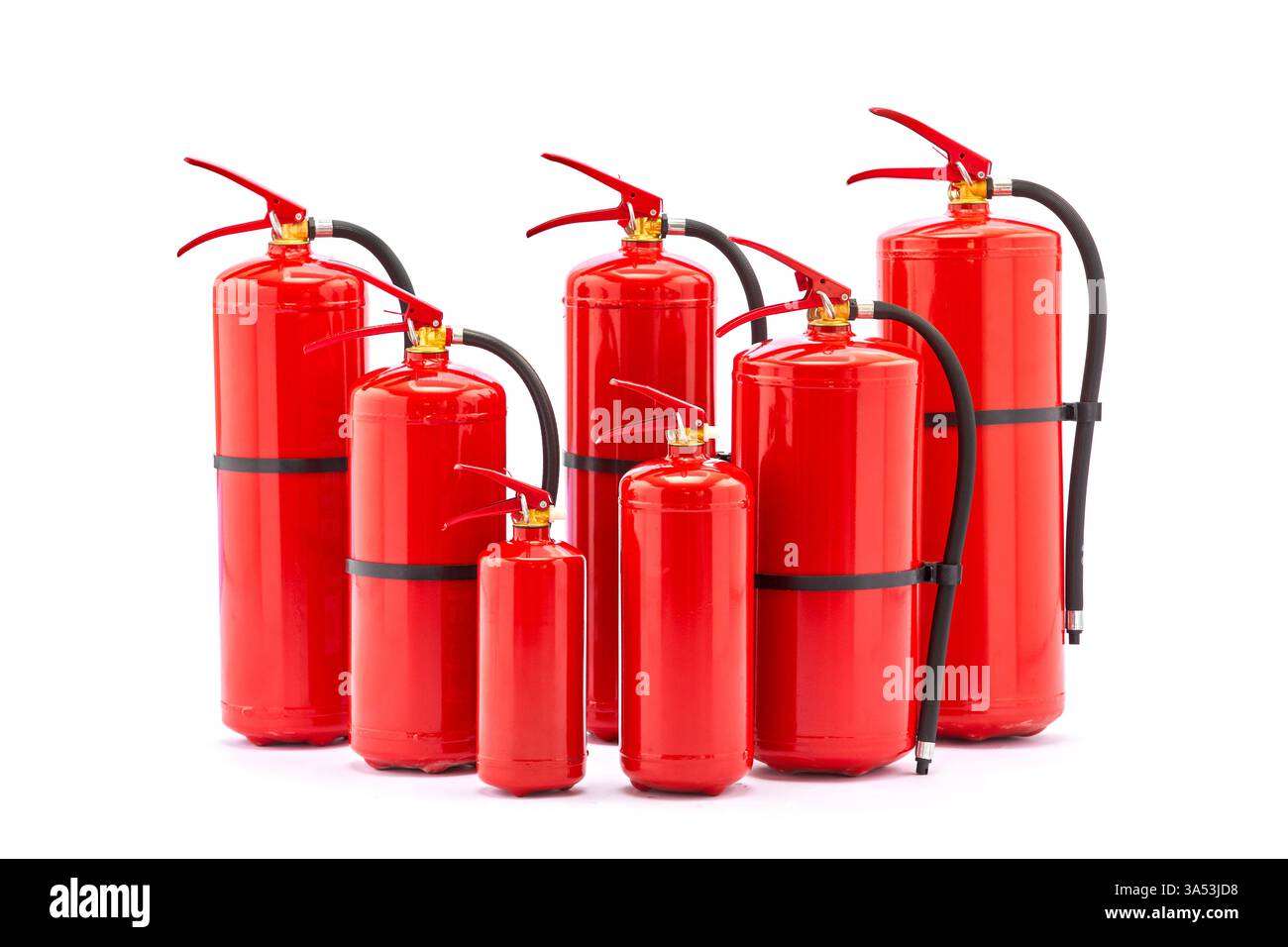 Collection of Various Sizes of Red Fire Extinguishers Displayed ...