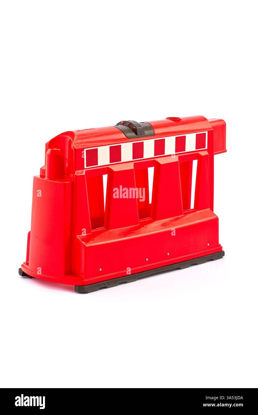 Bright Red Traffic Barrier Used for Road Safety and Construction Sites ...