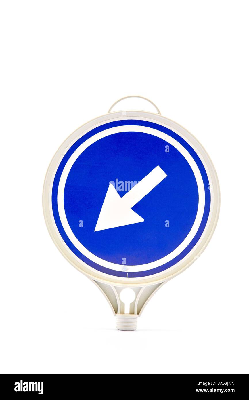 A Clear Directional Sign Indicating Left Turn with Blue Background and ...