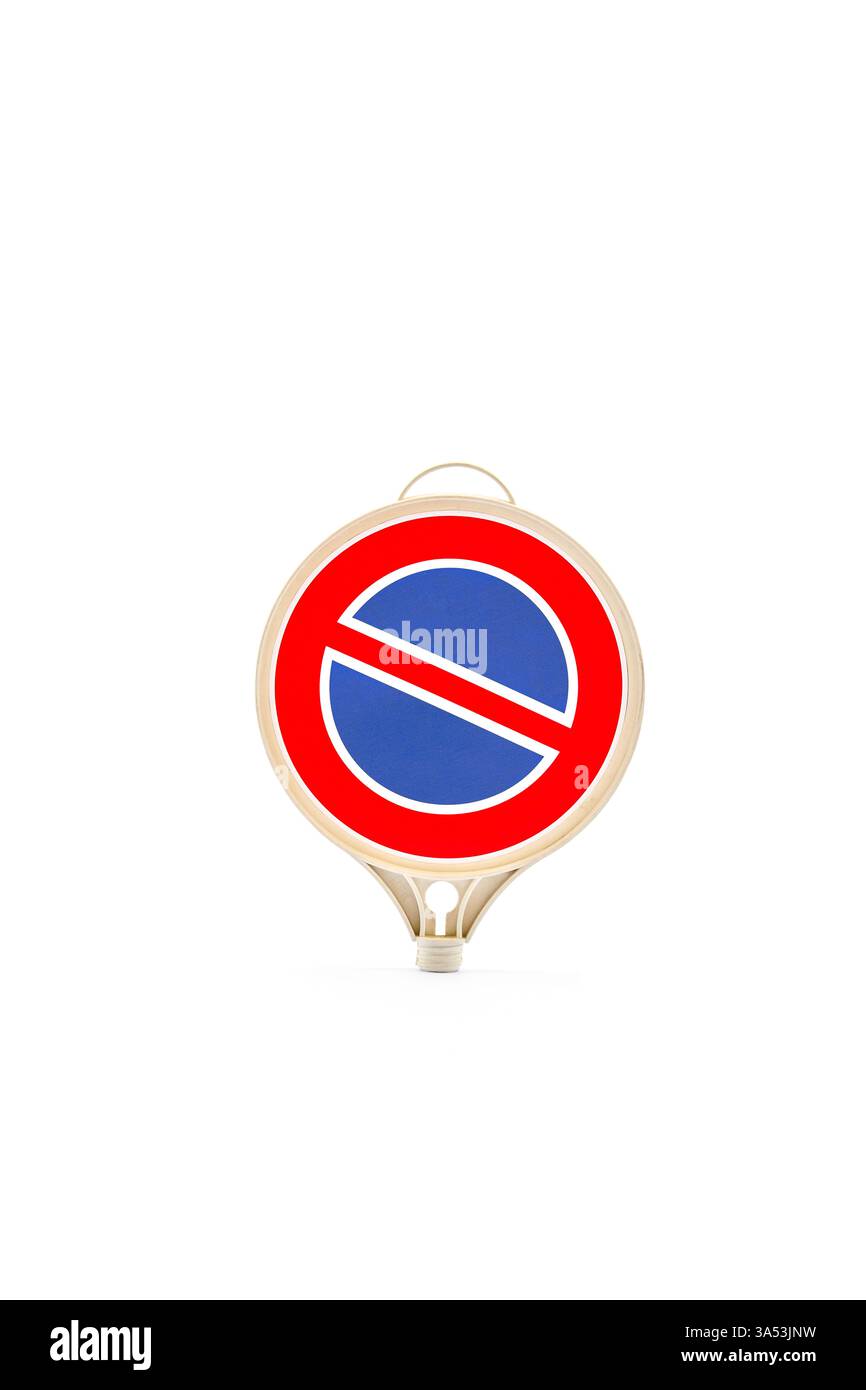 A Round No Parking Sign Featuring a Distinctive Red Circle with a Blue ...