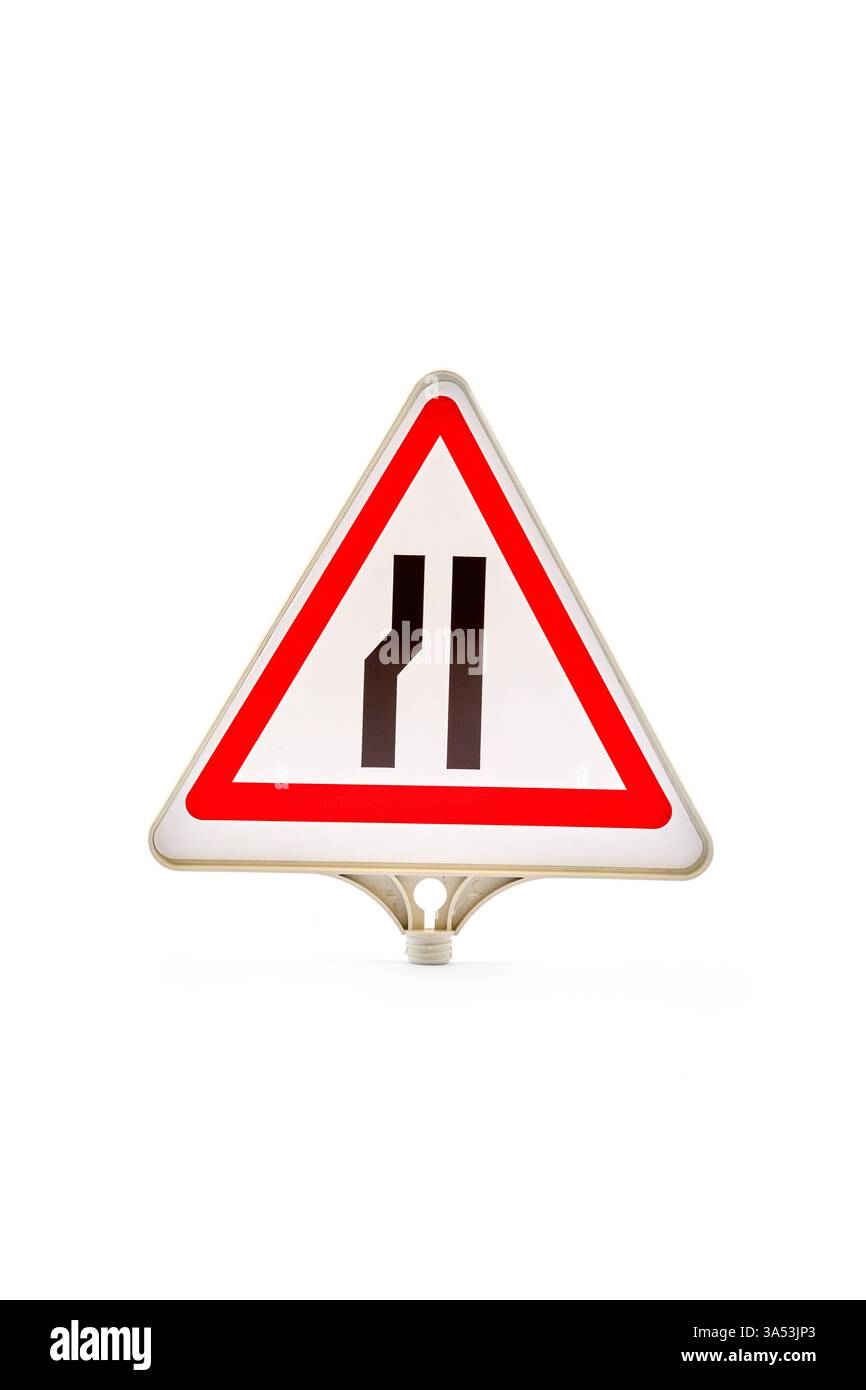 Warning Road Sign Indicating Road Narrows Ahead for Motorists ...