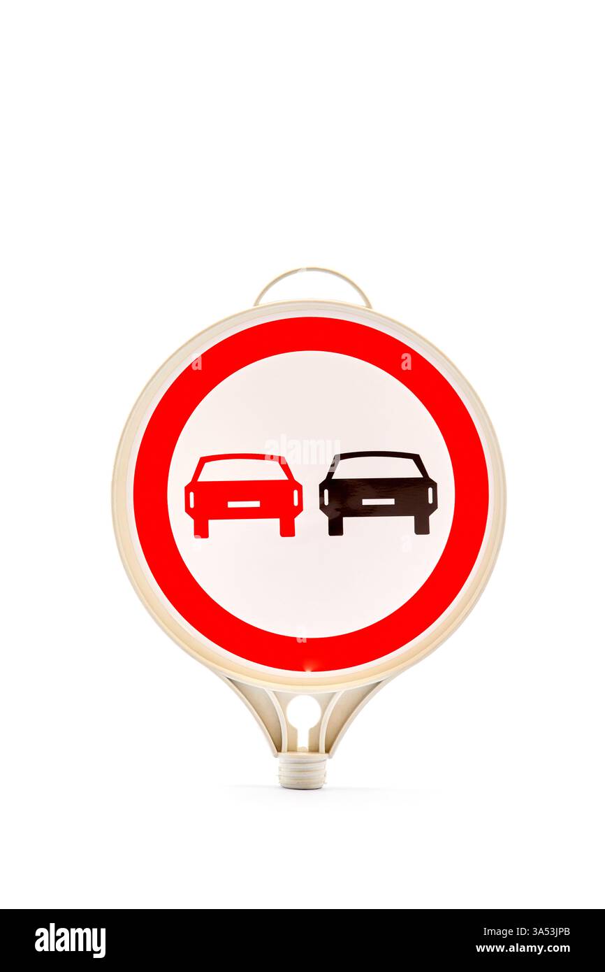 Traffic Sign Illustrating No Overtaking with Two Cars, One Red and One ...