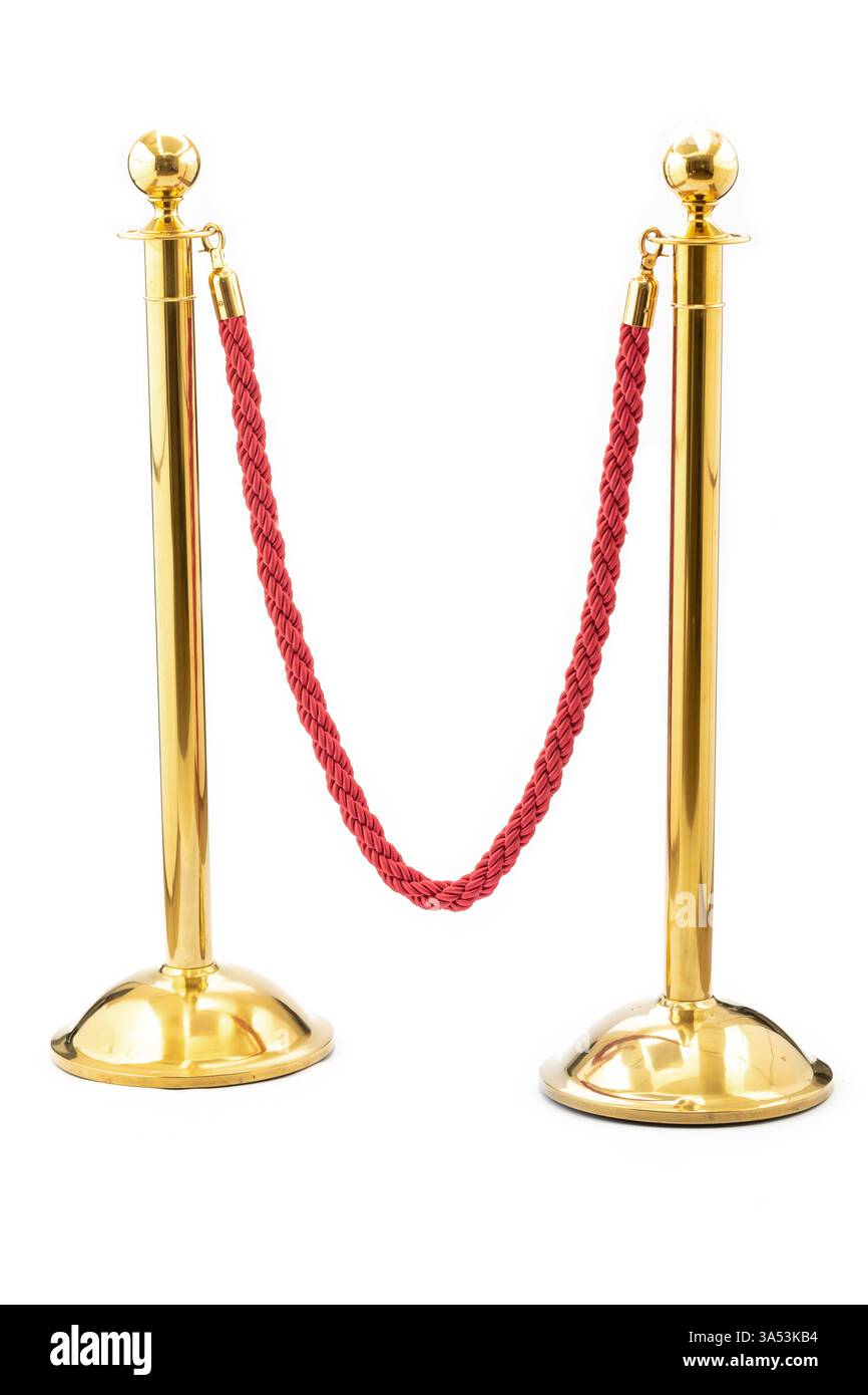 Elegant Gold Stanchions with Red Velvet Rope Barricade for Events, VIP ...
