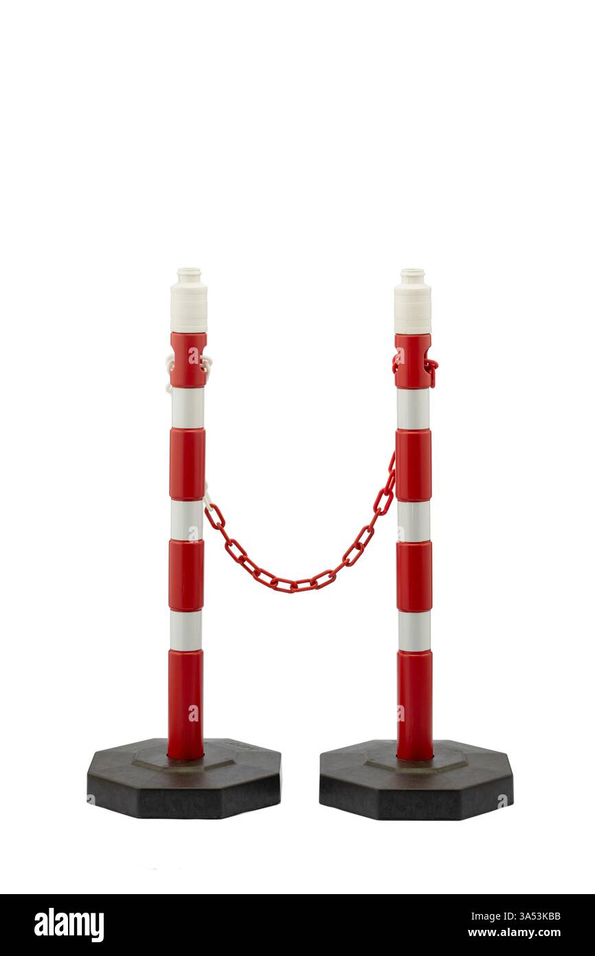 Red and White Barrier Posts with Chain for Crowd Control in Public ...