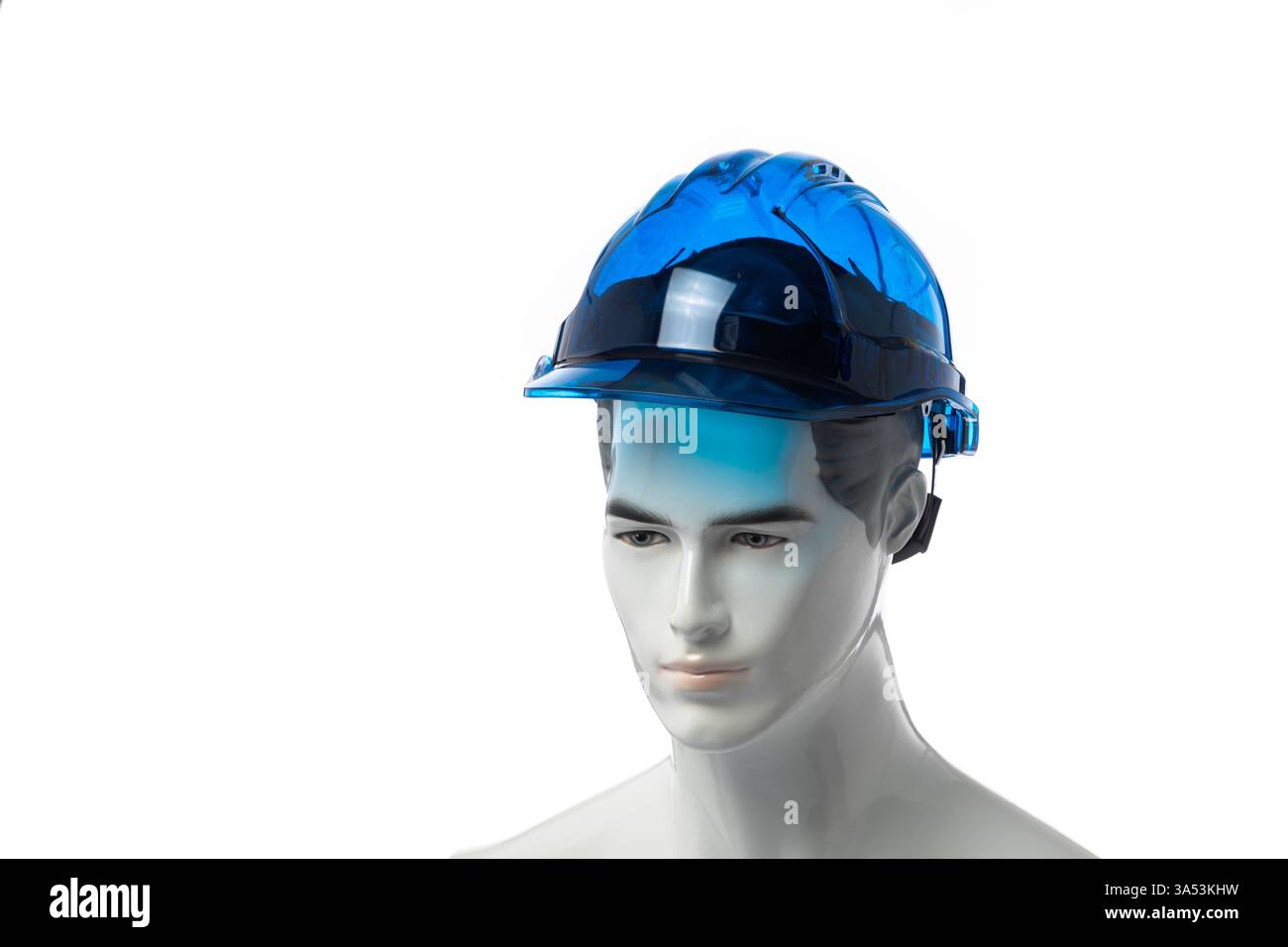 Stylish Safety: A Closer Look at a Modern Blue Hard Hat Worn by a ...