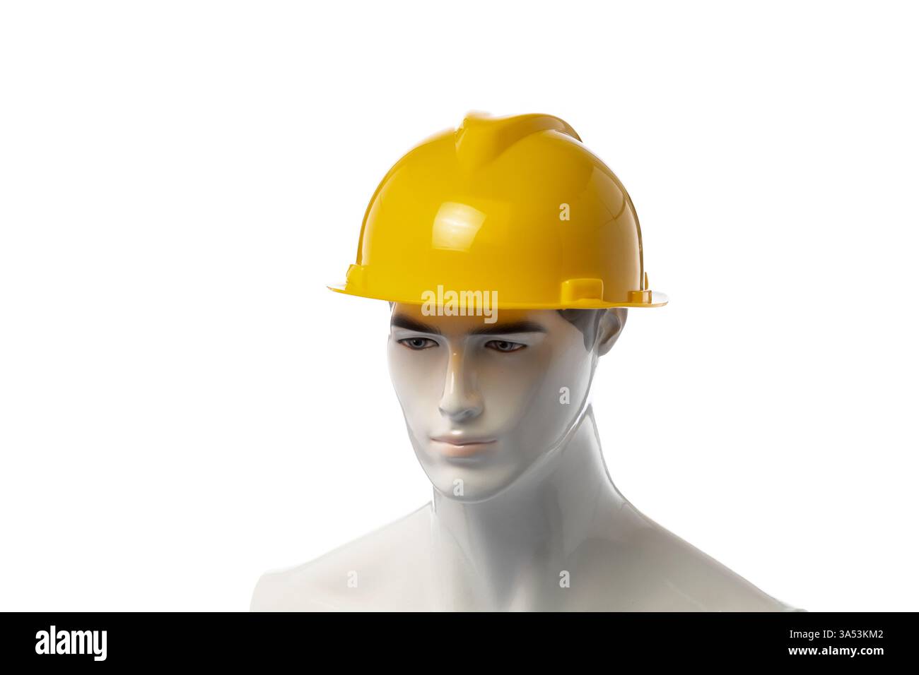 A Bright Yellow Hard Hat Designed for Safety in Construction Environments, Worn by a Mannequin ...