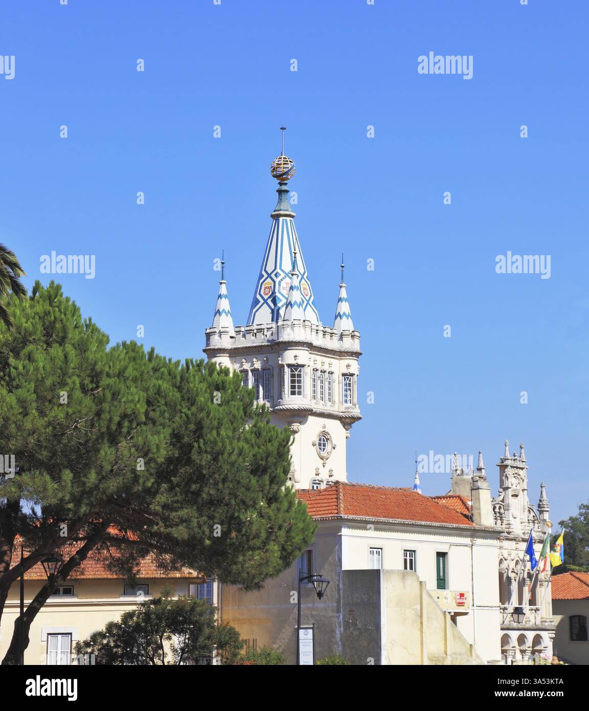 Fairy-tale tower of the medieval palace. Palace of the Portuguese ...