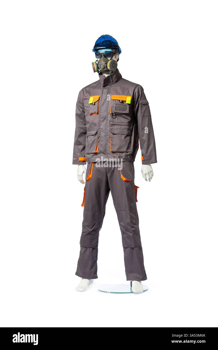 High-Visibility Protective Workwear with Gas Mask and Safety Helmet for ...